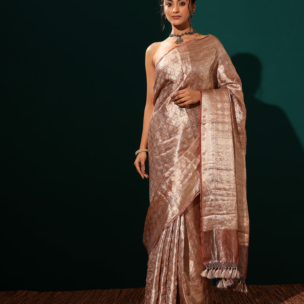 Handloom Tissue Maroon Silksaree – Ikkat Door